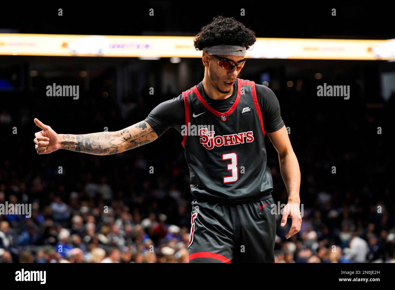 St. John's guard Andre Curbelo (3) gestures during the first half of an ...