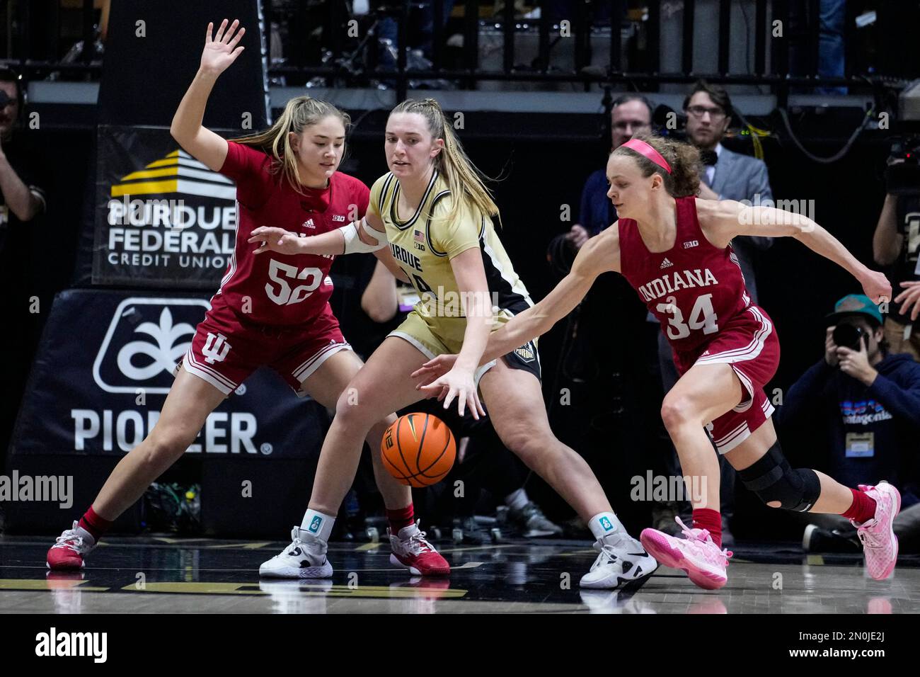 Indiana guard Grace Berger (34) steals the ball from Purdue forward ...