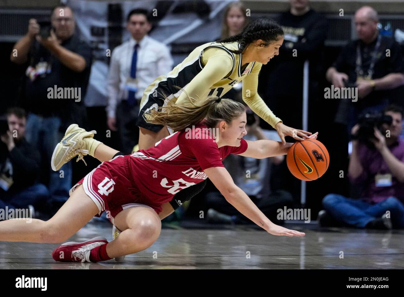 Purdue guard Lasha Petree (11) and Indiana forward Lilly Meister (52 ...