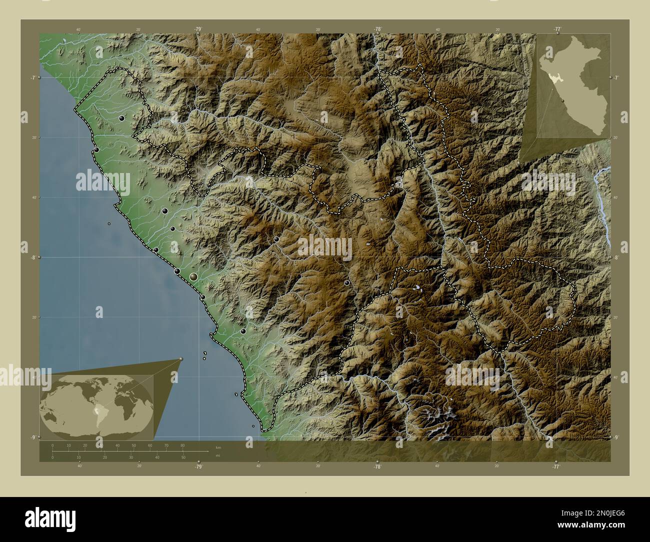 La Libertad, region of Peru. Elevation map colored in wiki style with ...
