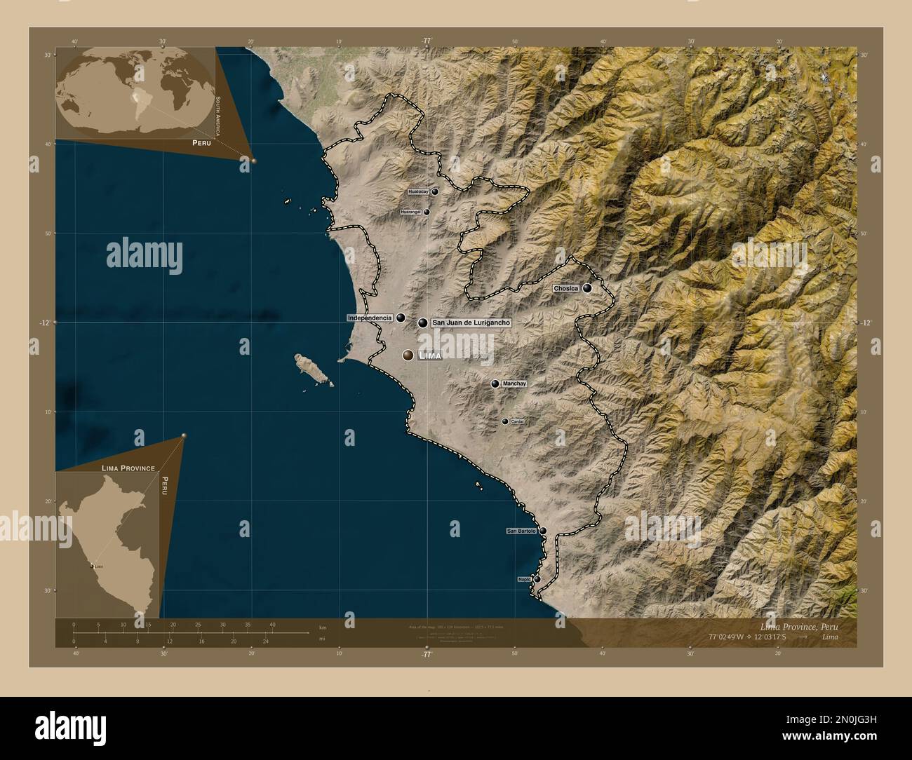 Lima Province, province of Peru. Low resolution satellite map ...