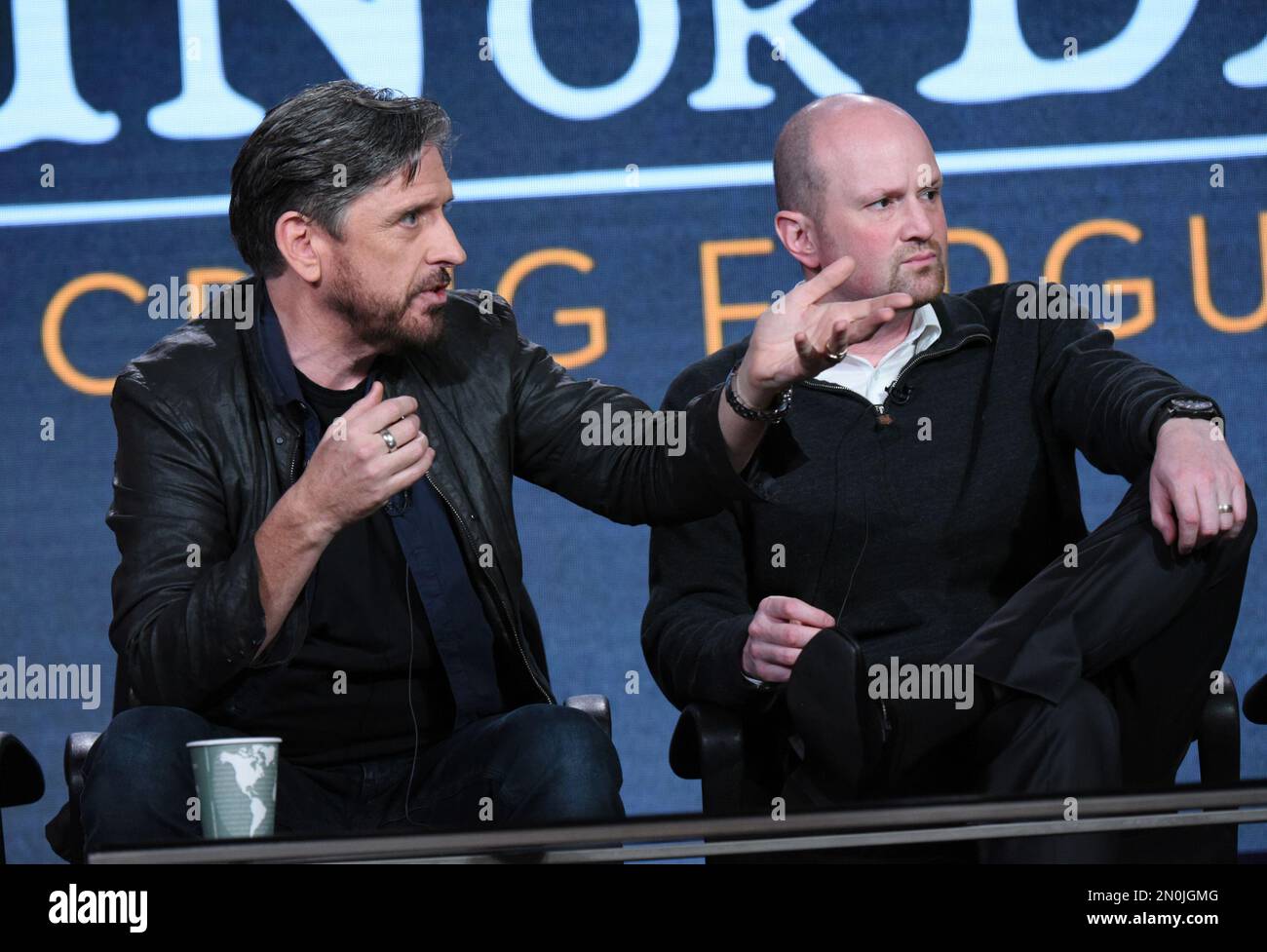 Craig Ferguson, left and executive producer Brian Volk-Weiss speak ...