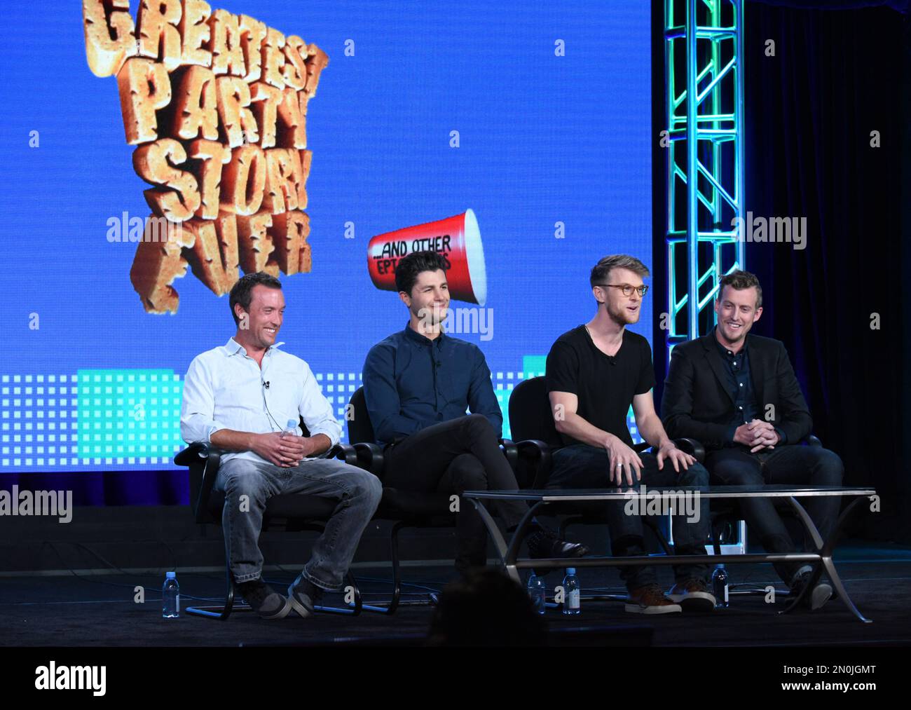 Alex Bulkley, from left, Ben Nemtin, Jonnie Pen and Jordan Barrow speak ...