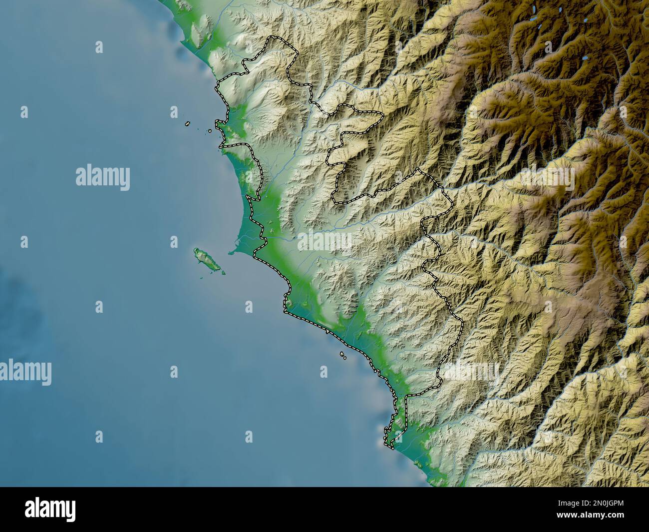 Lima Province, province of Peru. Colored elevation map with lakes and ...