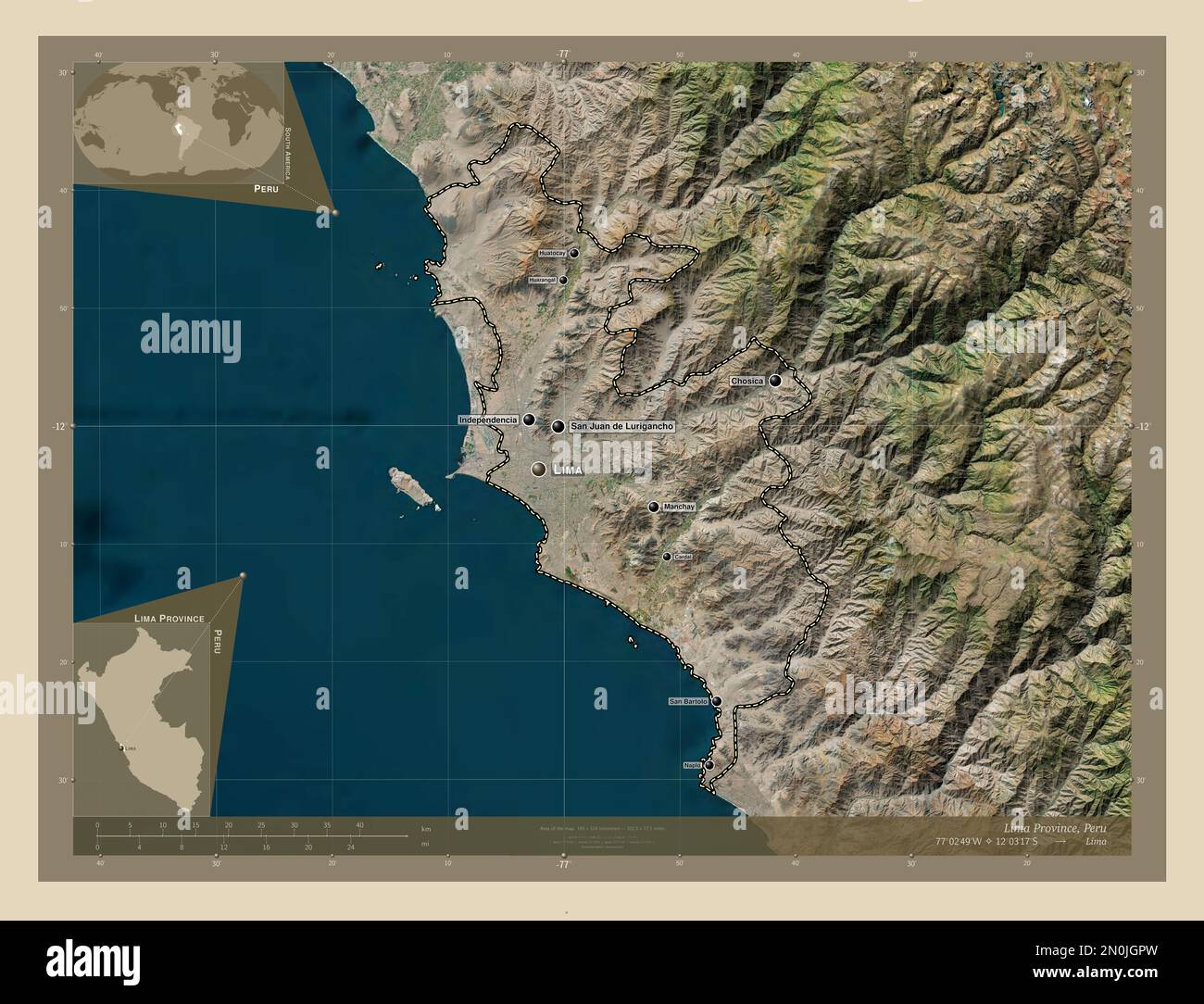 Lima Province, province of Peru. High resolution satellite map ...