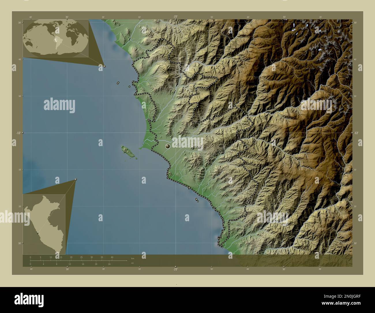 Lima Province, province of Peru. Elevation map colored in wiki style ...