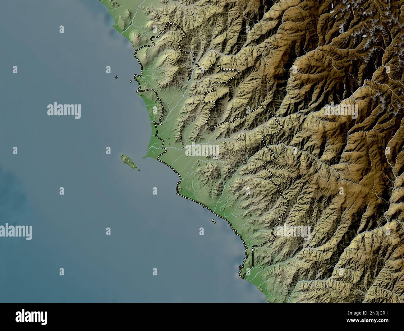 Lima Province, province of Peru. Elevation map colored in wiki style with lakes and rivers Stock ...