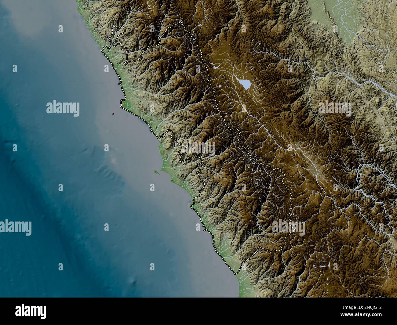 Lima, region of Peru. Elevation map colored in wiki style with lakes ...