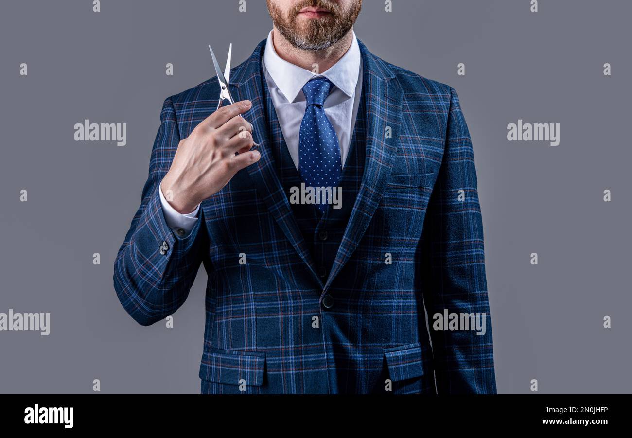 barber man with scissors. man with scissors in barber studio. photo of ...