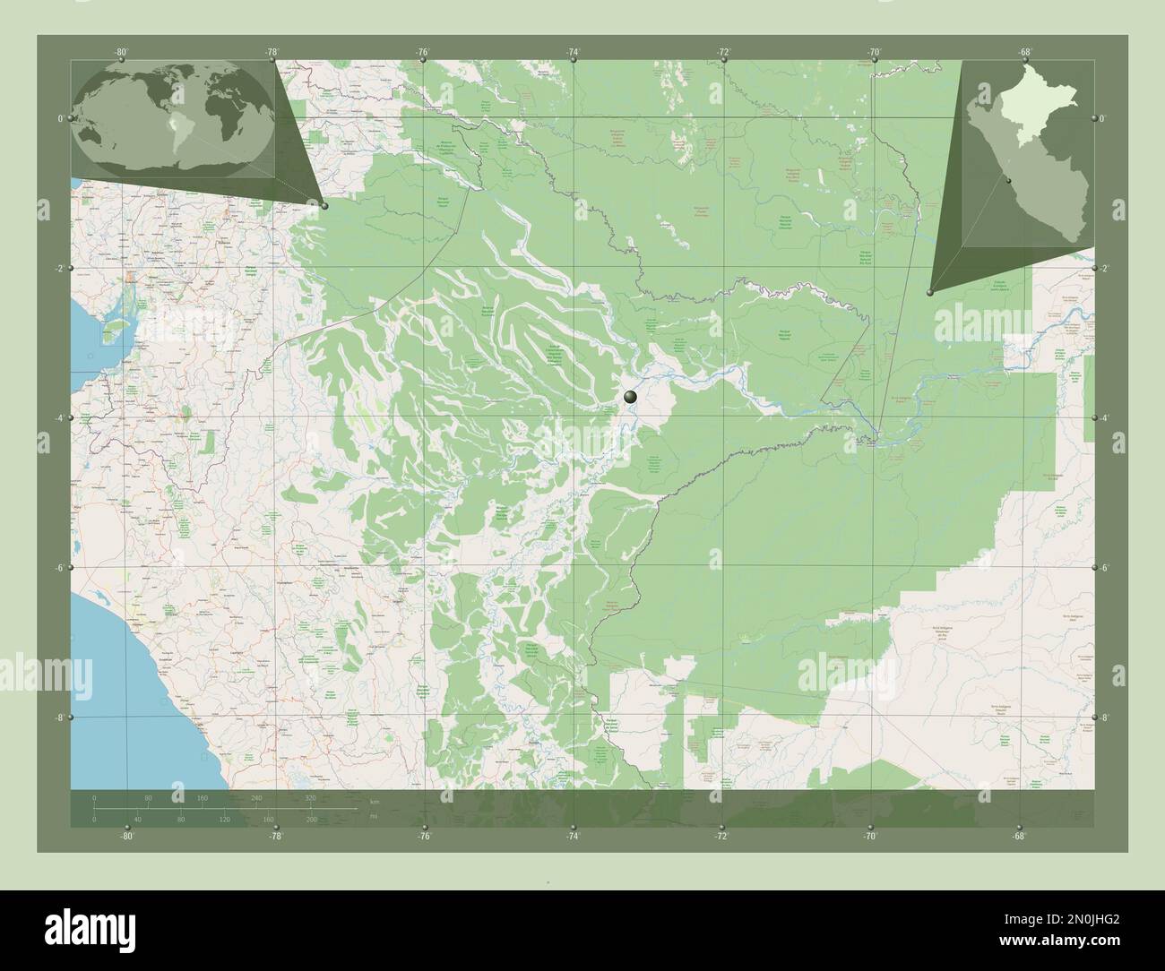 Loreto, region of Peru. Open Street Map. Corner auxiliary location maps ...