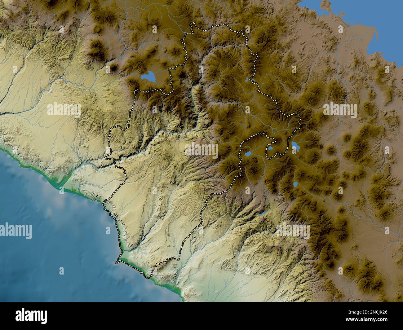 Moquegua, region of Peru. Colored elevation map with lakes and rivers Stock Photo - Alamy
