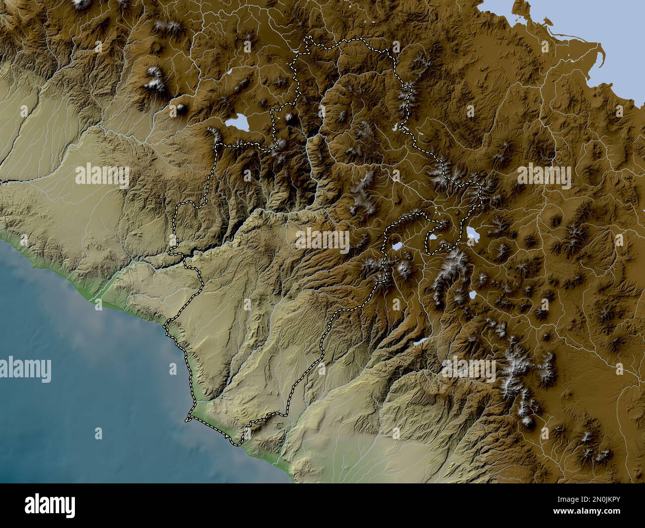 Moquegua, region of Peru. Elevation map colored in wiki style with ...