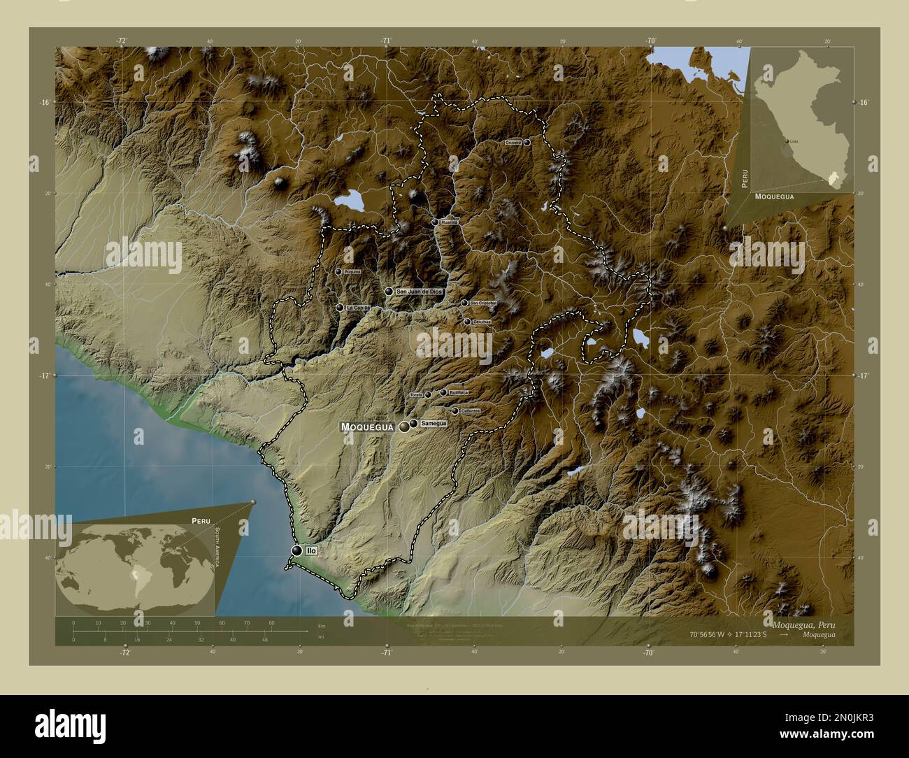 Moquegua, region of Peru. Elevation map colored in wiki style with ...