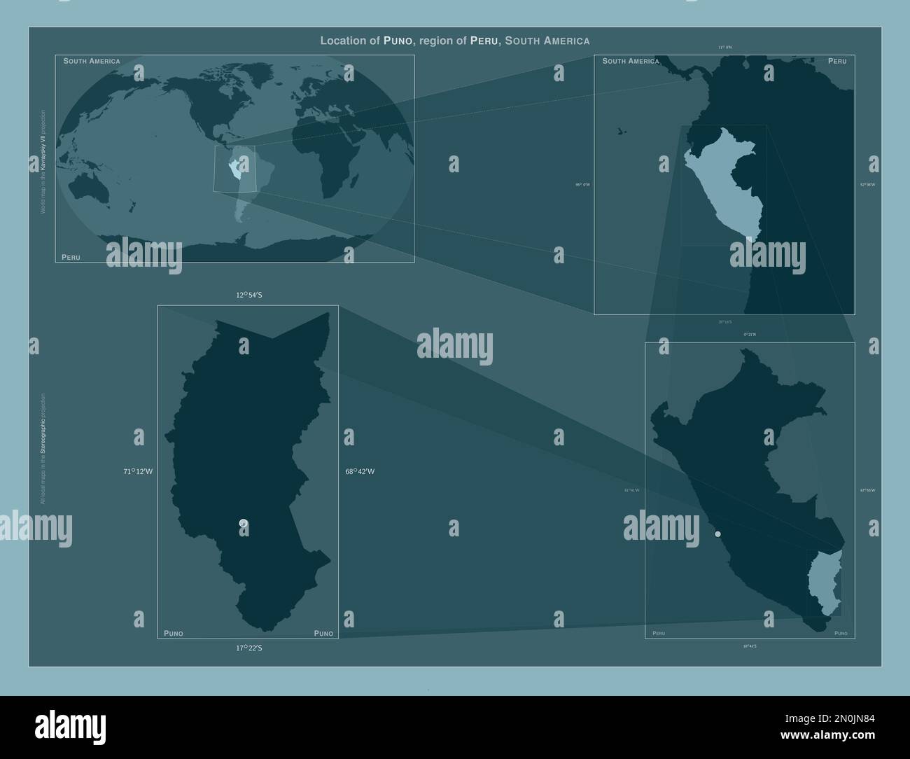 Puno, region of Peru. Diagram showing the location of the region on ...