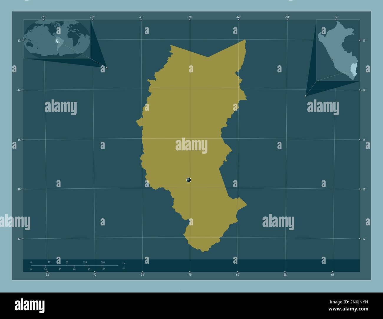 Puno, region of Peru. Solid color shape. Corner auxiliary location maps ...