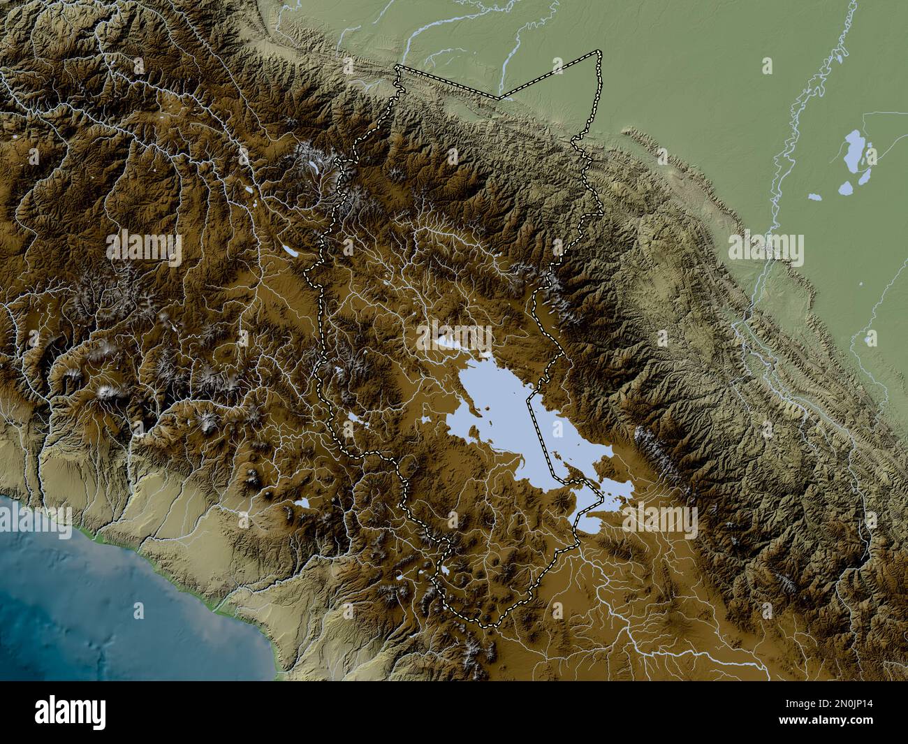 Puno, region of Peru. Elevation map colored in wiki style with lakes ...