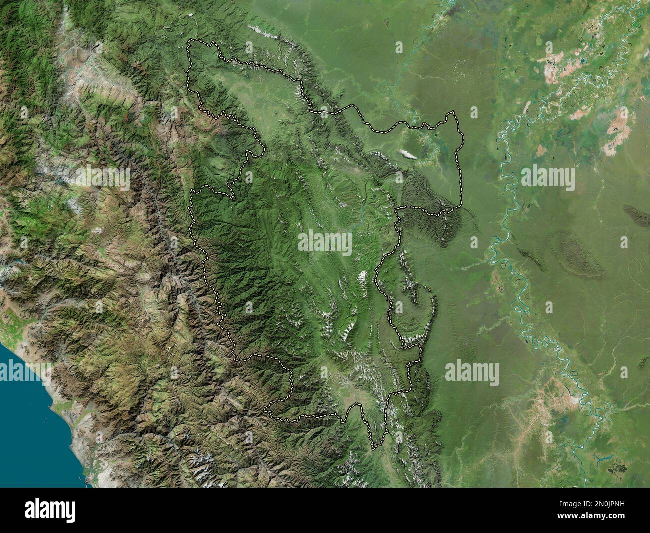 San Martin, region of Peru. High resolution satellite map Stock Photo ...