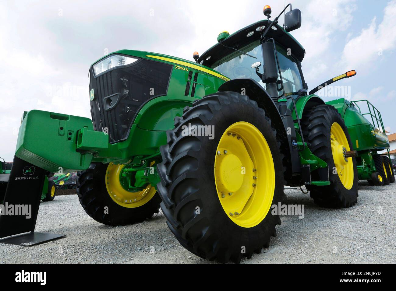 In this Monday, Aug. 31, 2015 photo, John Deere equipment is on display ...
