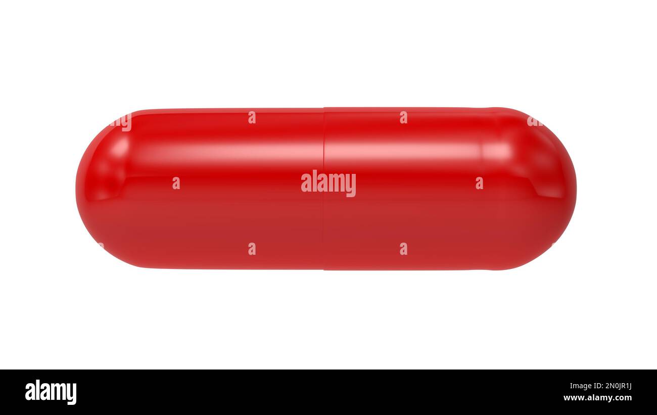 Red pill isolated on white background. 3d illustration Stock Photo - Alamy
