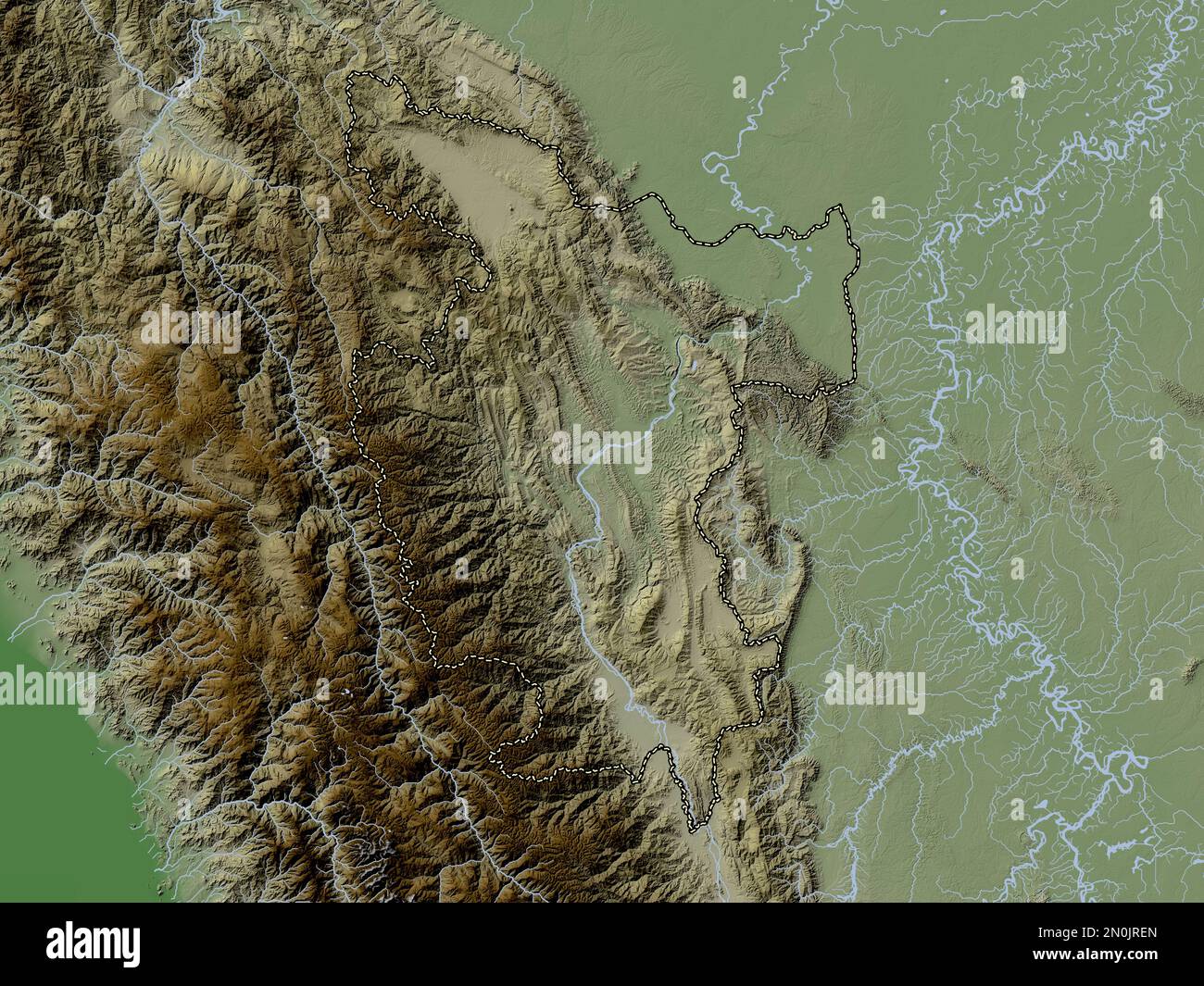San Martin, region of Peru. Elevation map colored in wiki style with ...