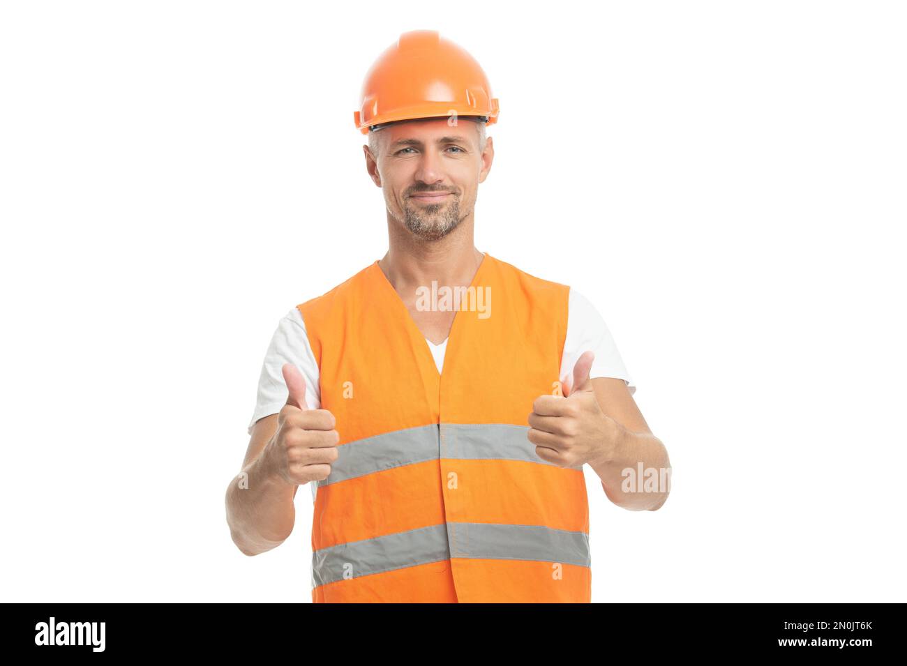 man engineer showing thumb up in white studio. man engineer on ...