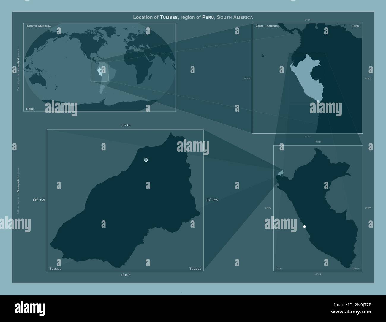 Tumbes, region of Peru. Diagram showing the location of the region on ...