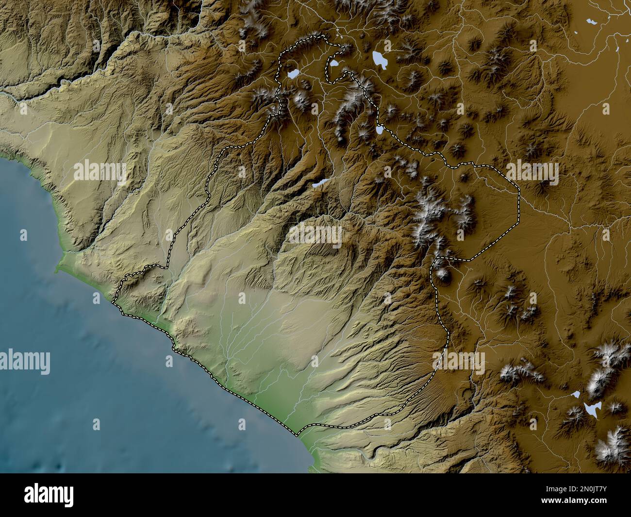 Tacna, region of Peru. Elevation map colored in wiki style with lakes ...