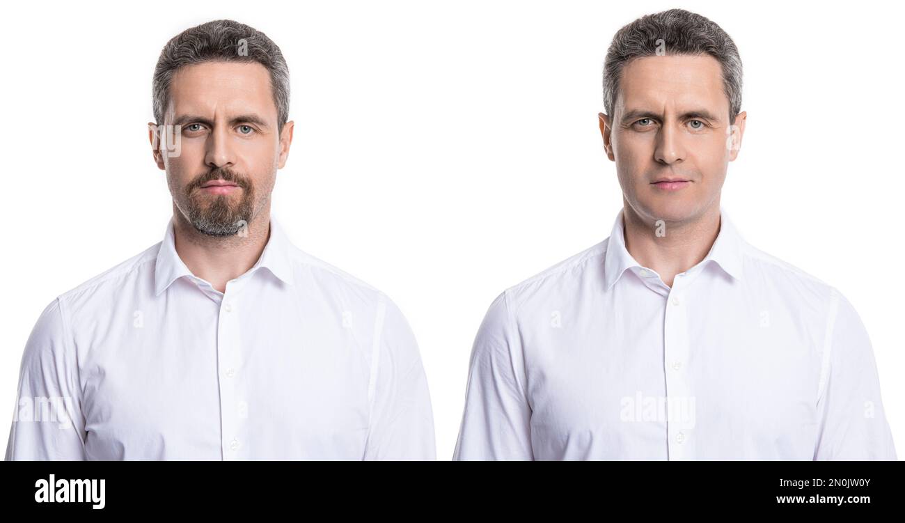 guy with stubble collage before and after on background. before and ...