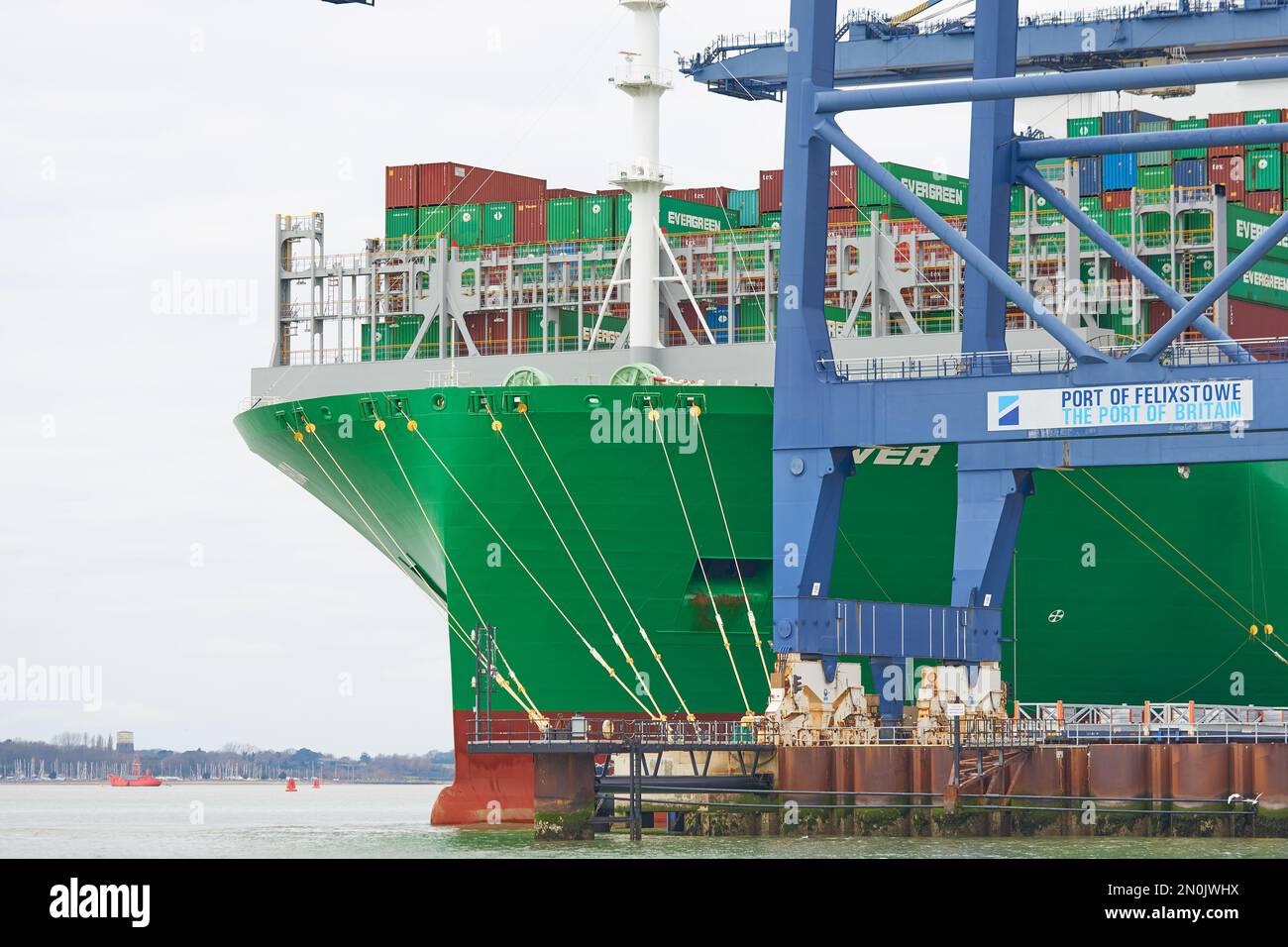 Large container ship being loaded in Felixstowe docks Stock Photo - Alamy