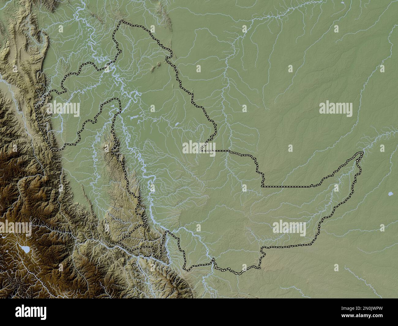 Ucayali, region of Peru. Elevation map colored in wiki style with lakes ...