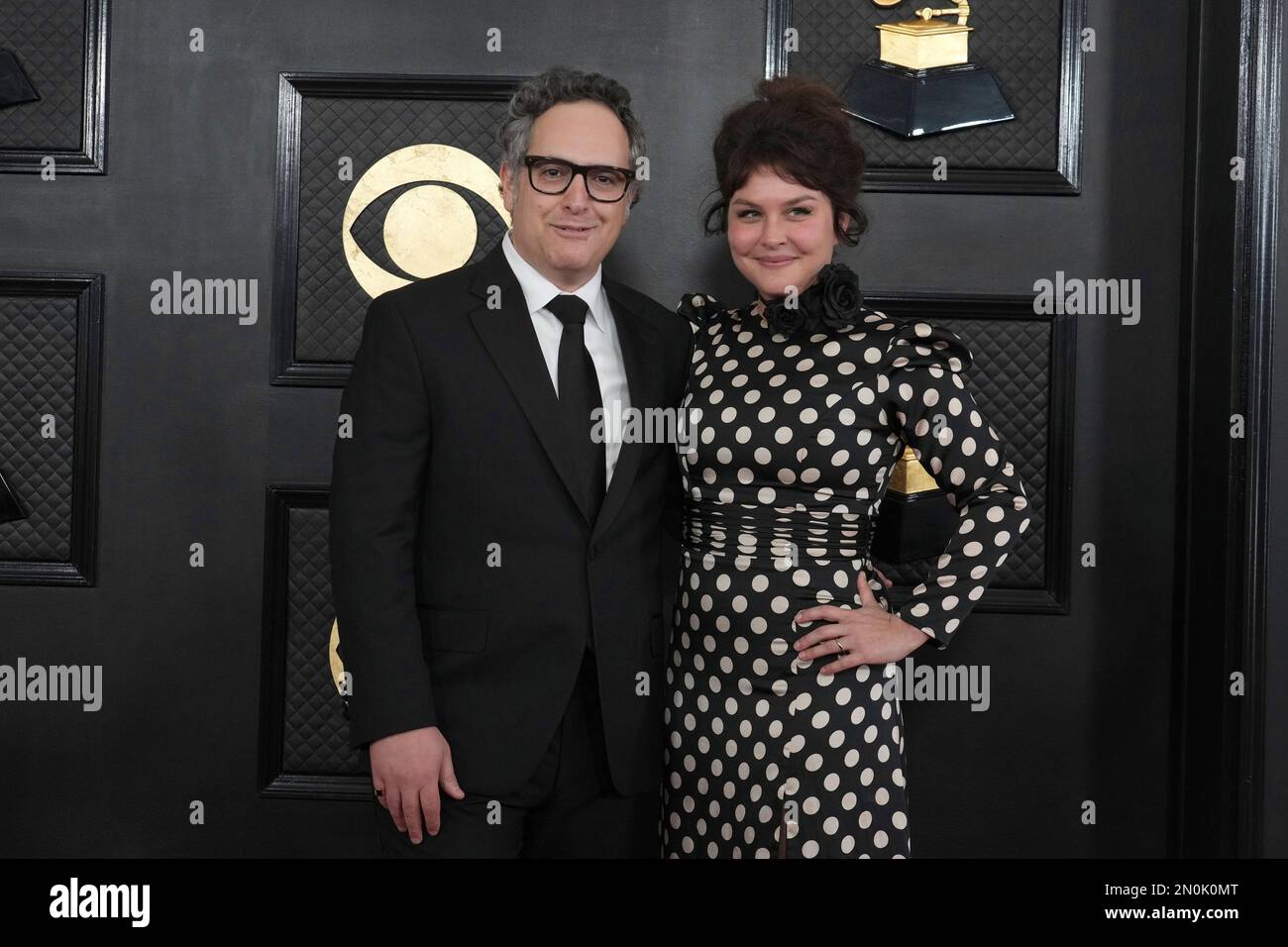 Bob Mehr, left, and Coco Hames arrive at the 65th annual Grammy Awards ...
