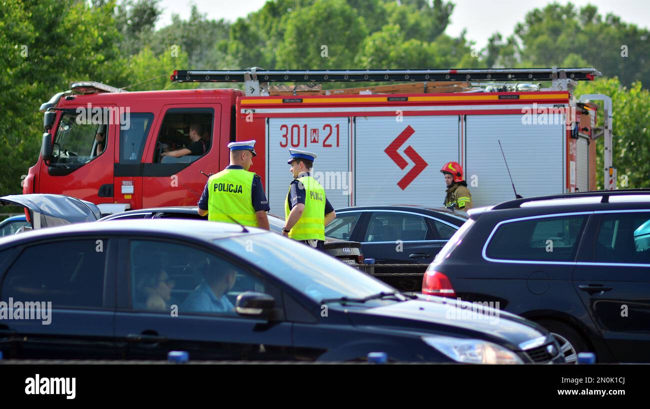 Warsaw, Poland. 13 July 2021. Police and fire brigade at the scene ...