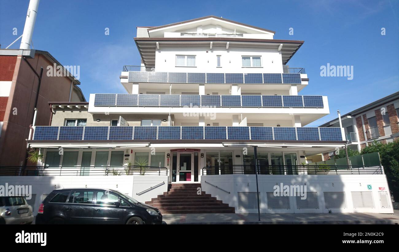 Solar Panels on Balcony on Hotel Building in Grado, Italy Stock Photo ...