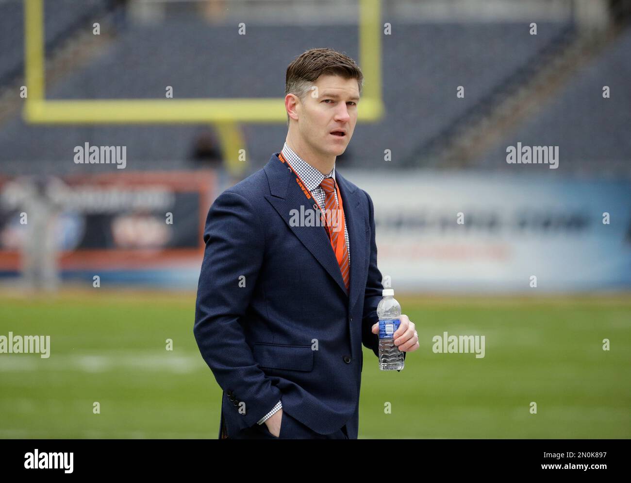 Chicago Bears general manager Ryan Pace walks around the field before ...