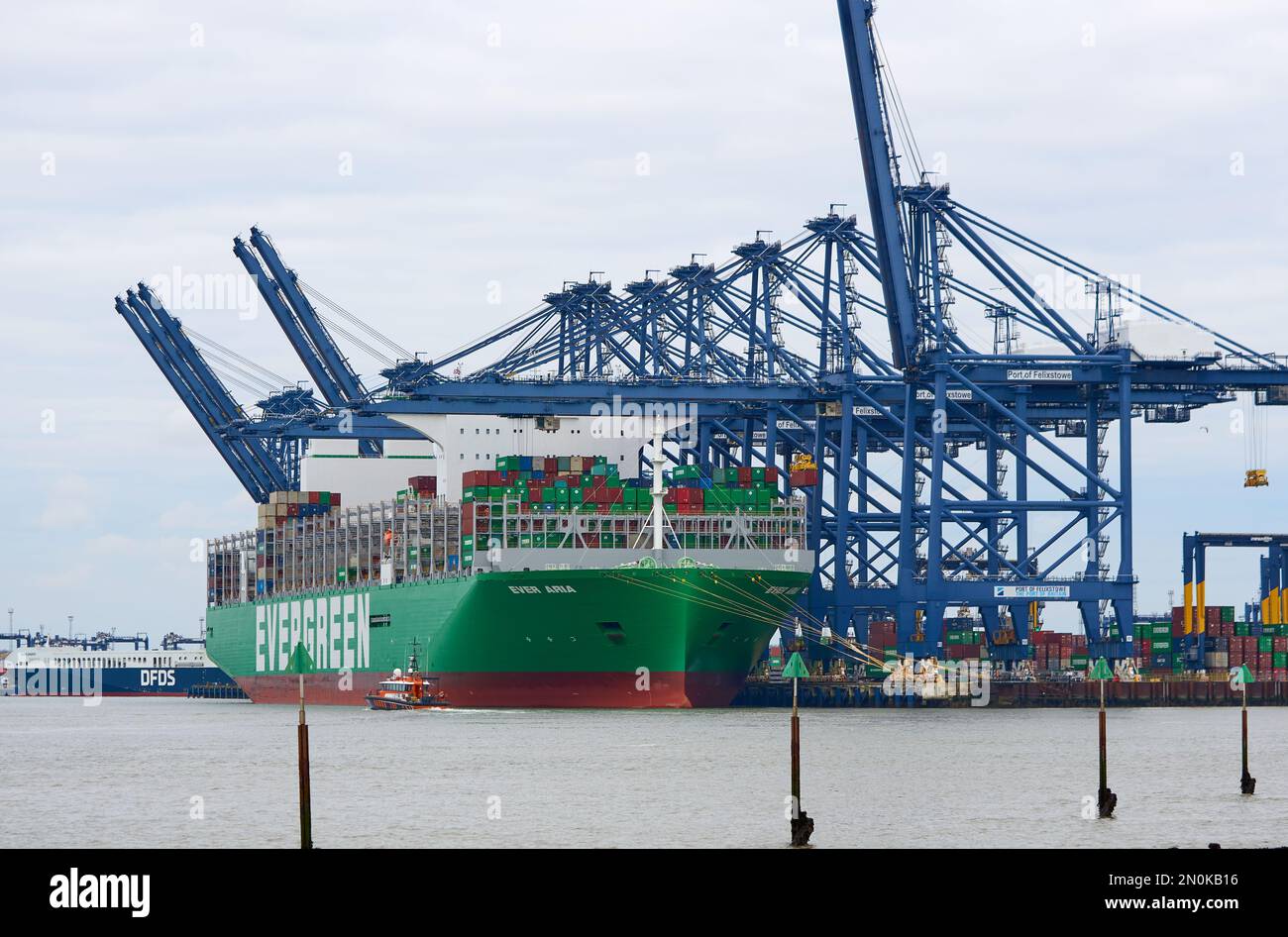 Large container ship being loaded in Felixstowe docks Stock Photo - Alamy