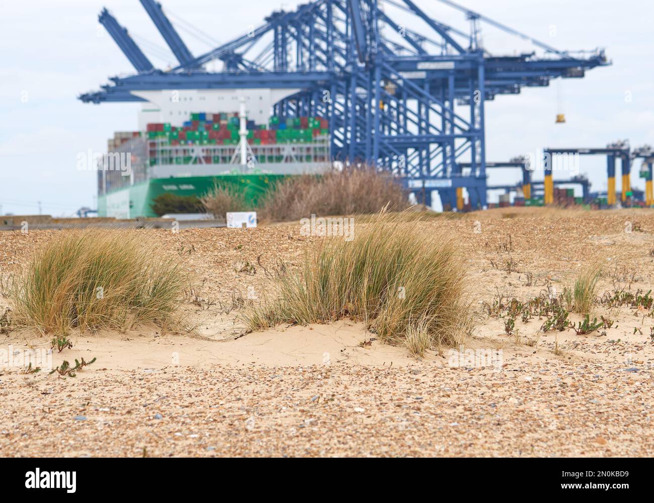 Large container ship being loaded in Felixstowe docks Stock Photo - Alamy