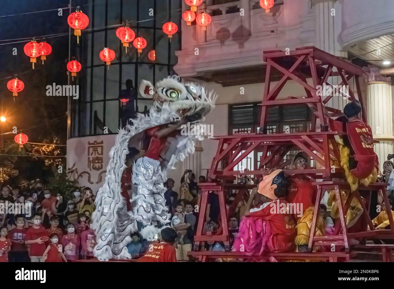 Artists seen performing the traditional lion dance during the 2023 Cap ...