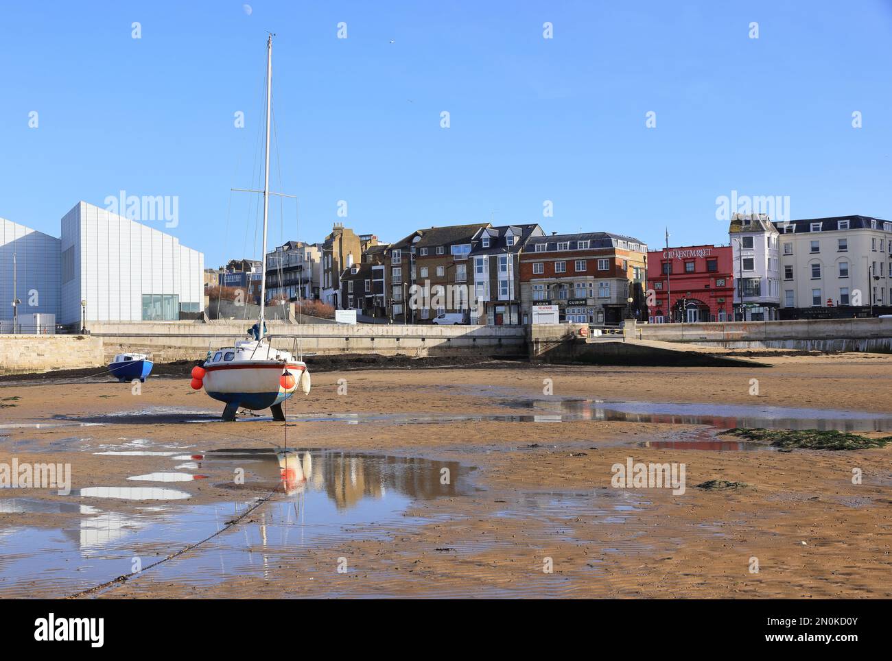 View from the beach at low tide and in winter sunshine, of the Turner ...