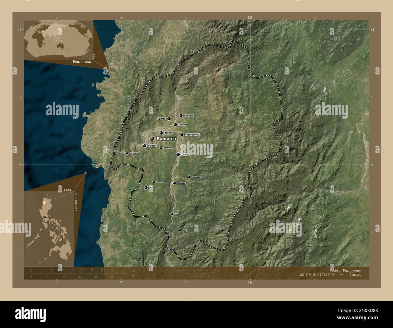 Abra, province of Philippines. Low resolution satellite map. Locations ...