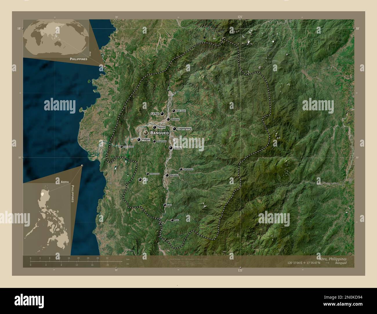 Abra, province of Philippines. High resolution satellite map. Locations ...