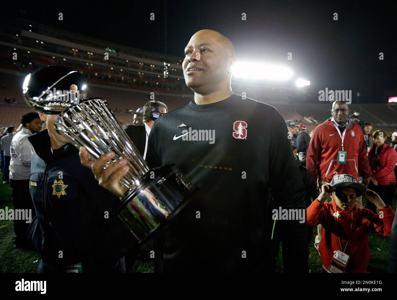 Stanford head coach David Shaw walks off the field after their win in ...