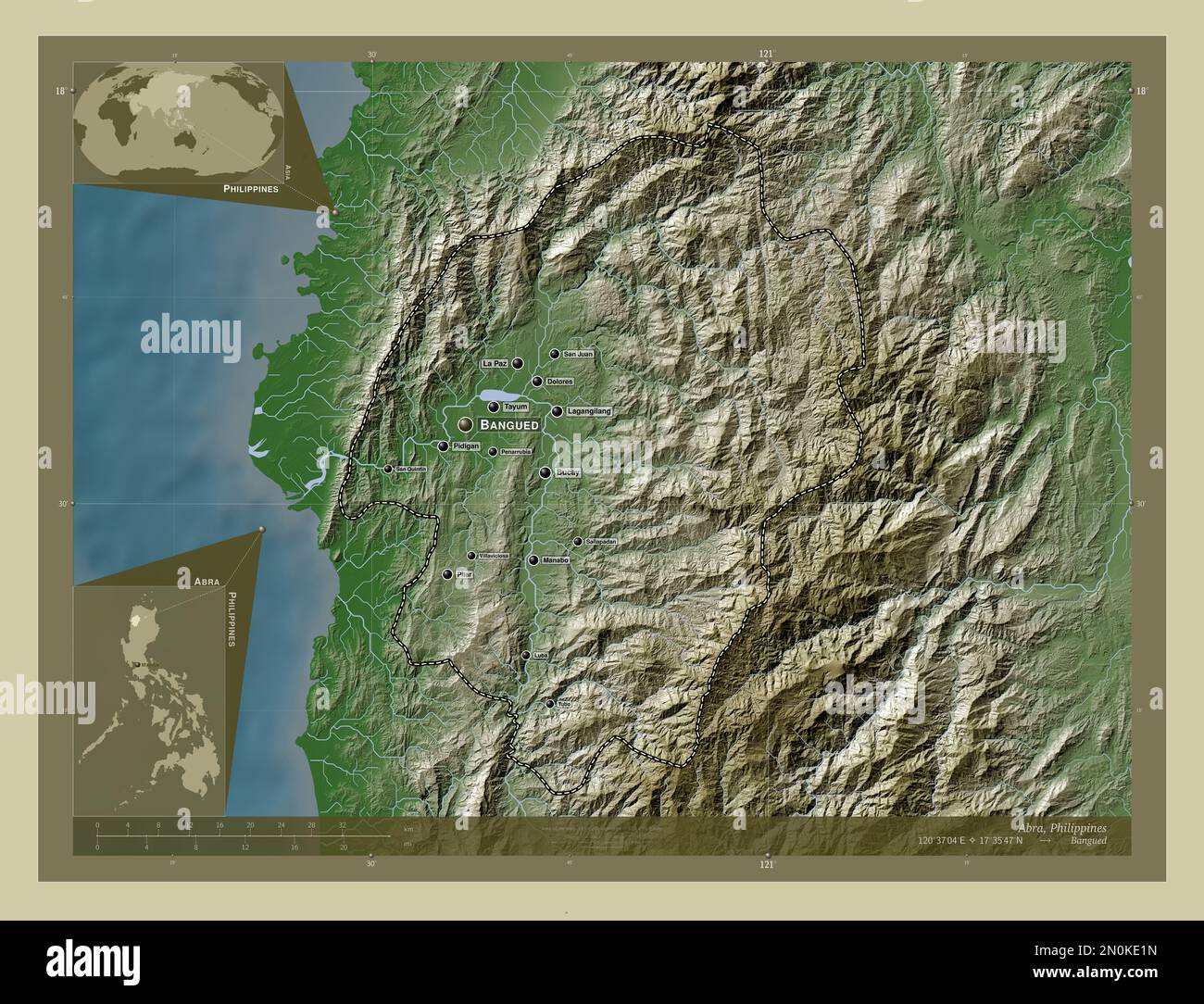 Abra, province of Philippines. Elevation map colored in wiki style with ...