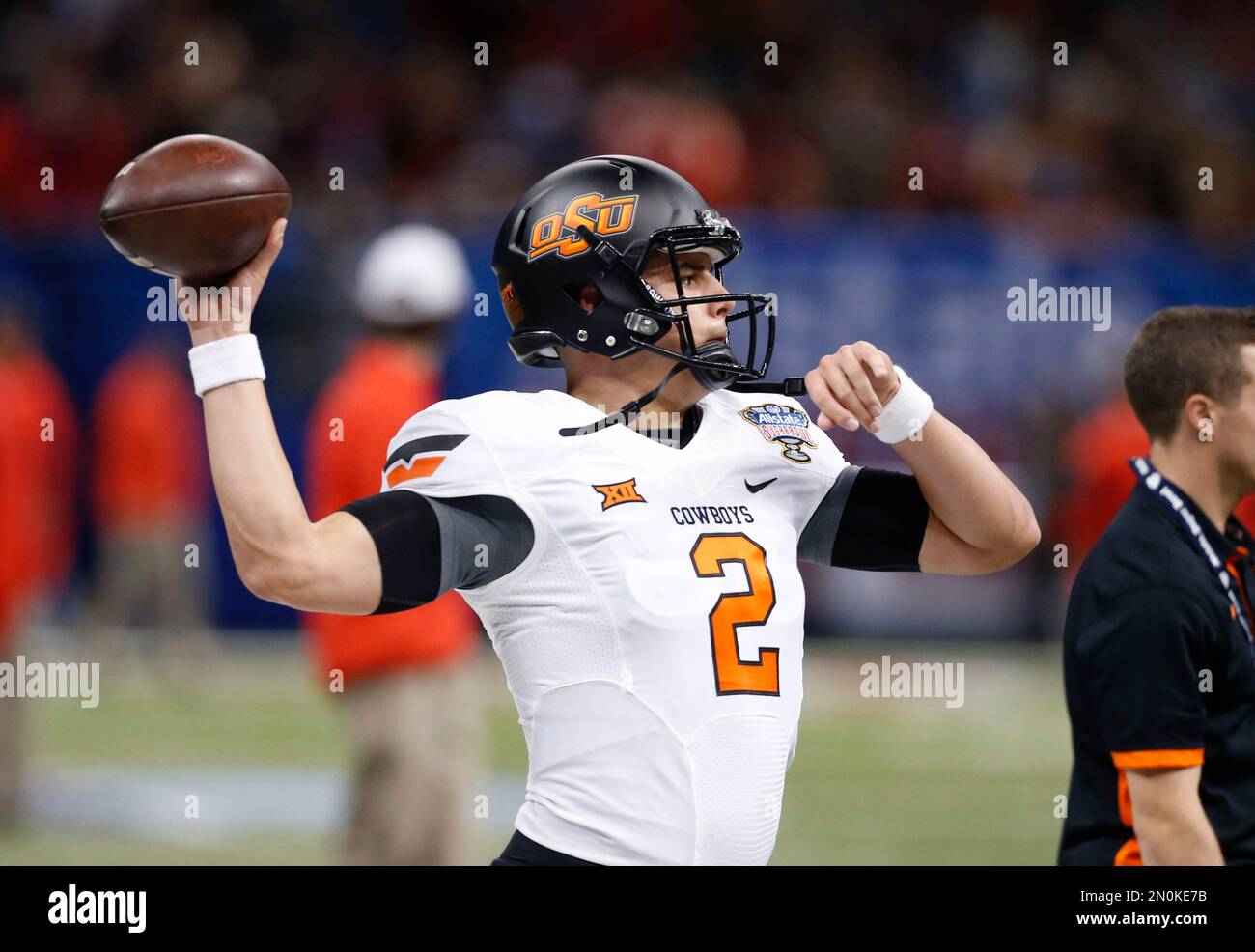 Oklahoma State quarterback Mason Rudolph (2) warms up before the Sugar ...