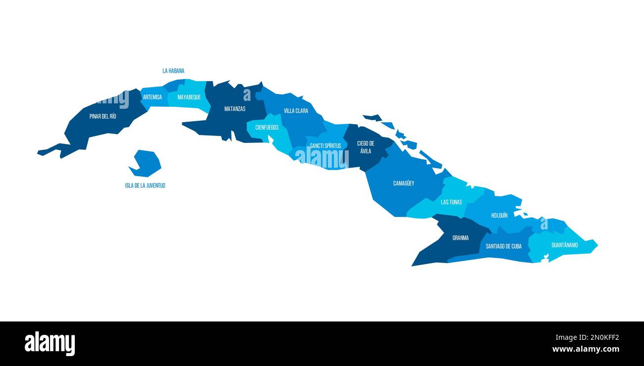 Cuba political map of administrative divisions - provinces. Flat blue ...