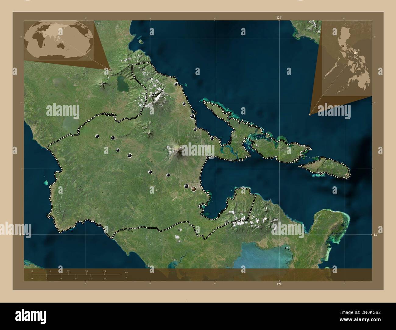 Albay, province of Philippines. Low resolution satellite map. Locations ...