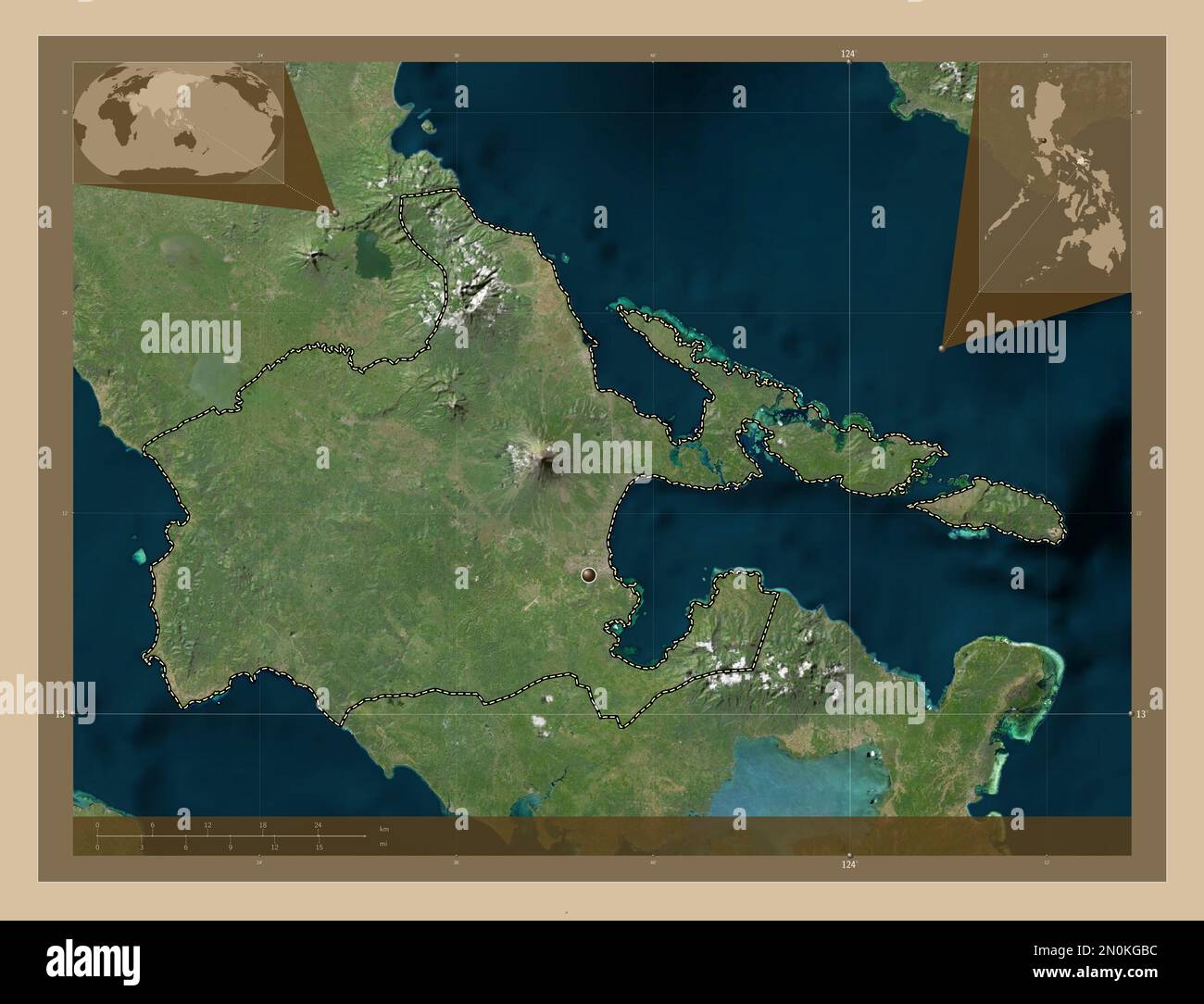 Albay, province of Philippines. Low resolution satellite map. Corner ...