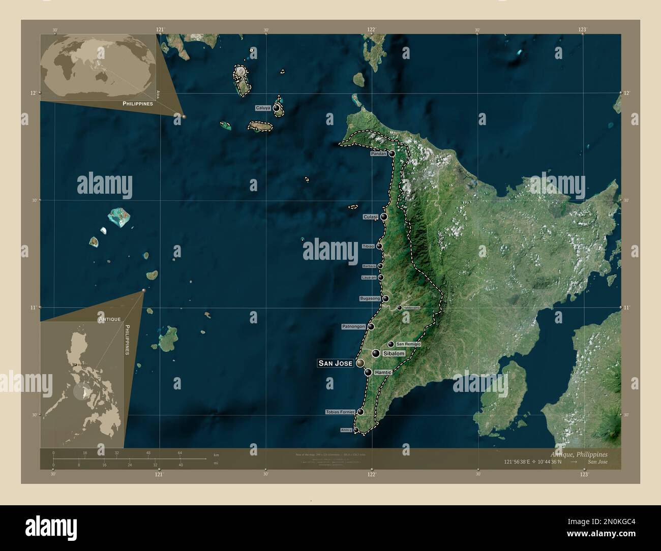 Antique, province of Philippines. High resolution satellite map ...