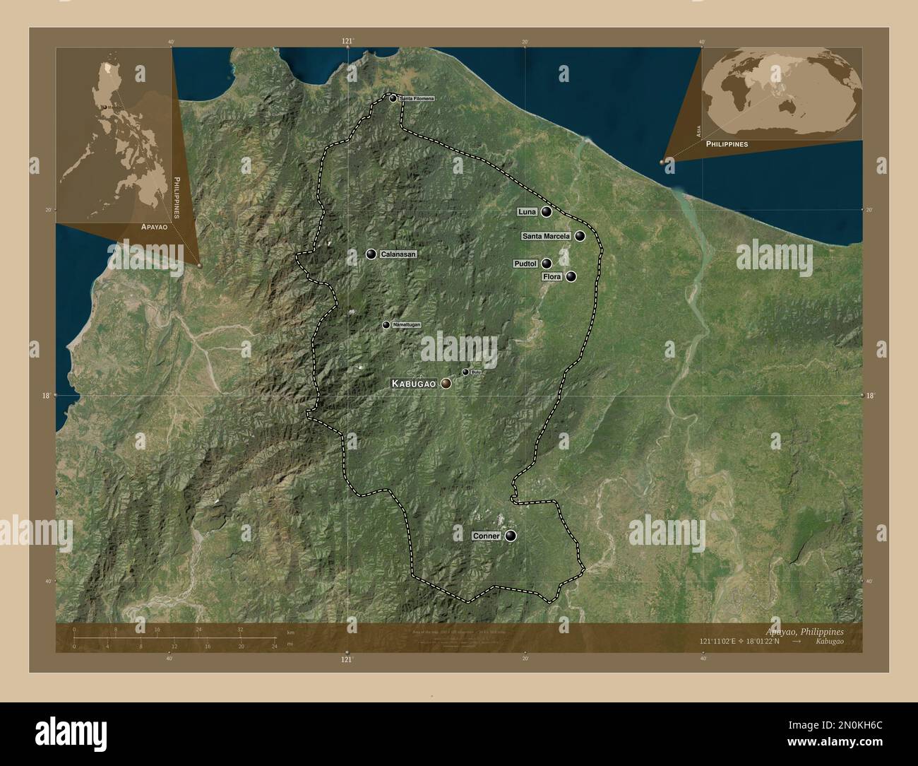 Apayao, province of Philippines. Low resolution satellite map ...