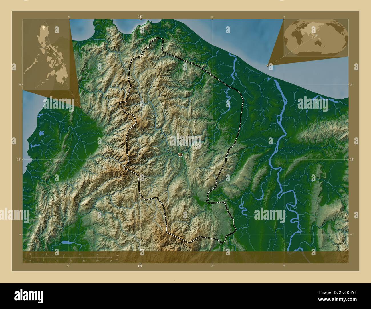 Apayao, province of Philippines. Colored elevation map with lakes and ...