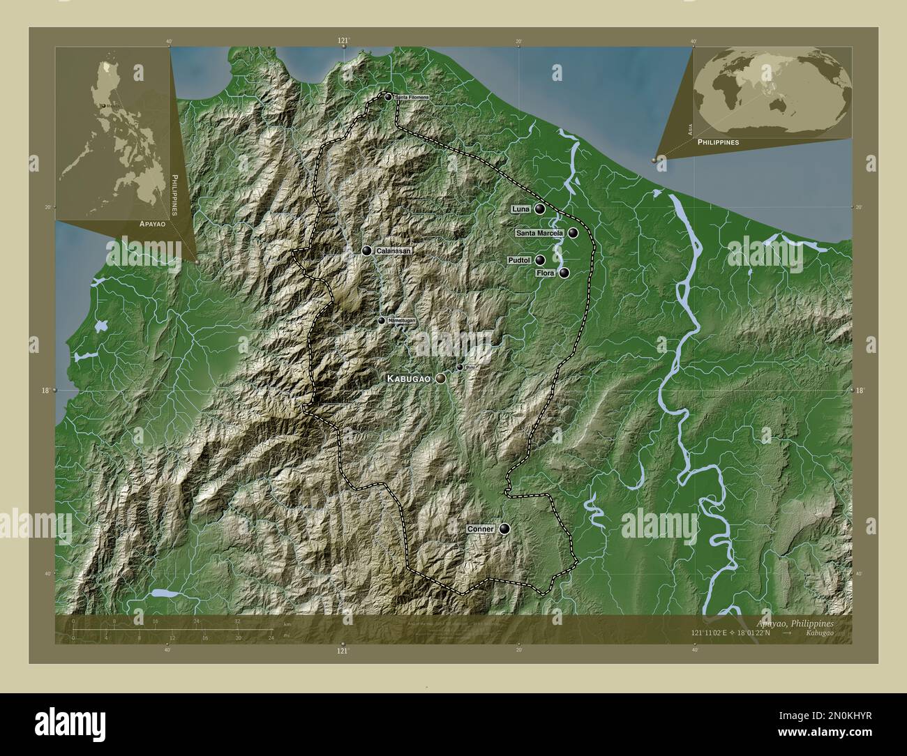 Apayao, province of Philippines. Elevation map colored in wiki style ...